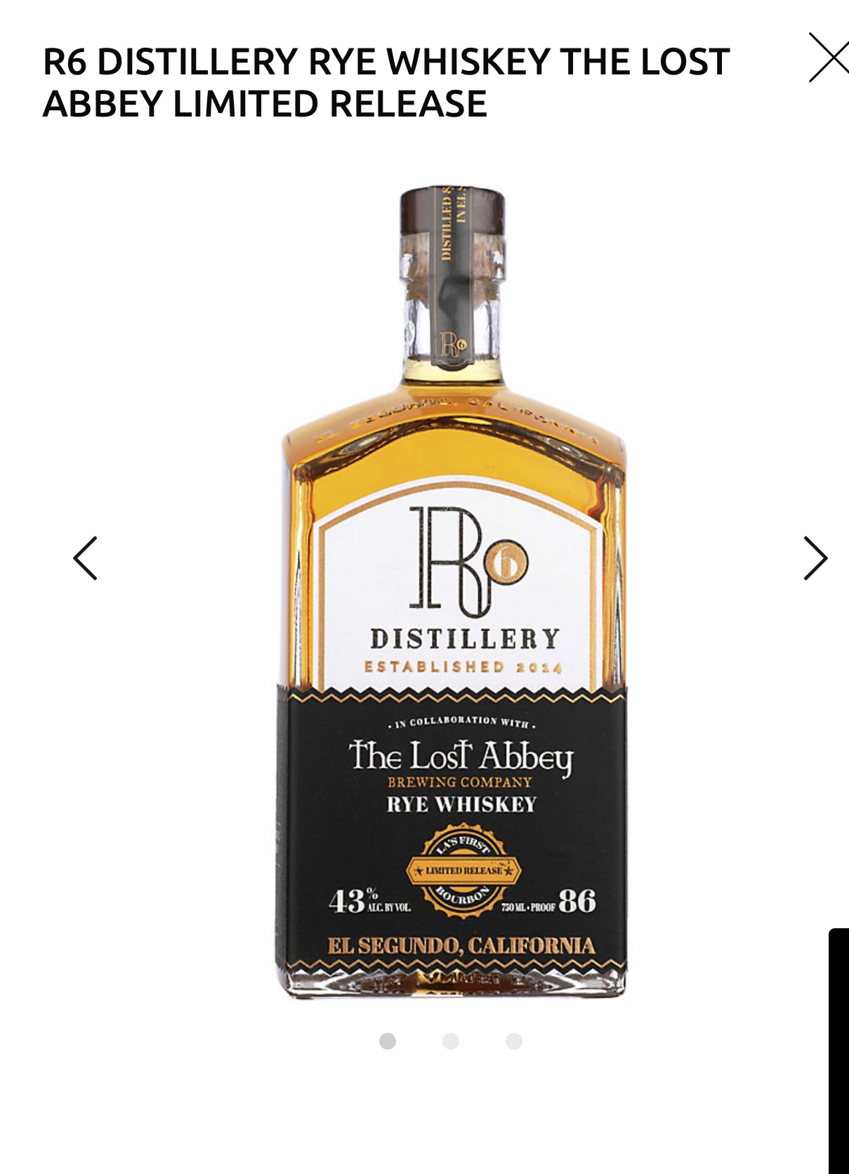 R6 Distillery Rye Whiskey The Lost Abbey Limited Release 86