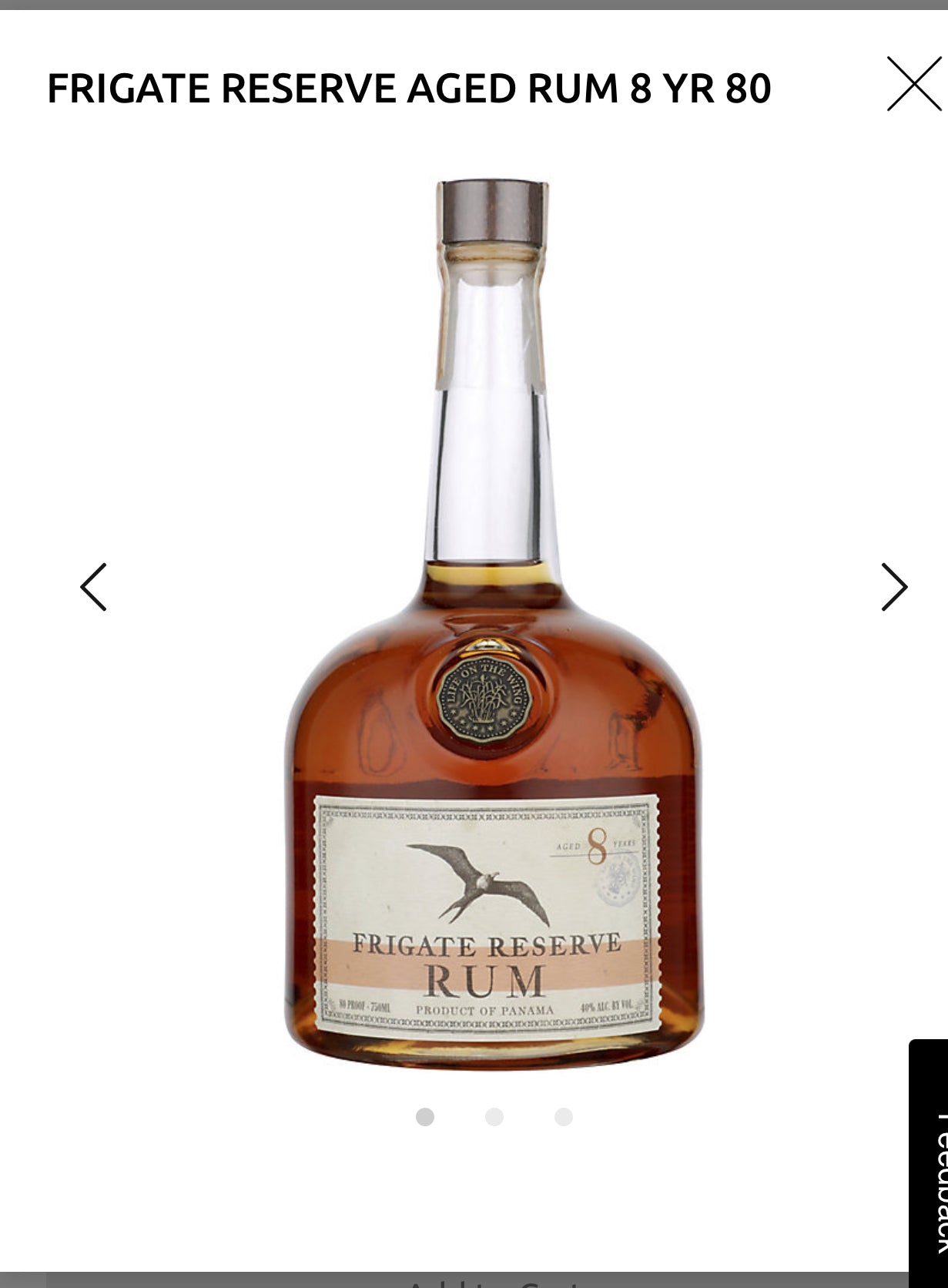 Frigate Reserve Aged Rum 8 Yr 80