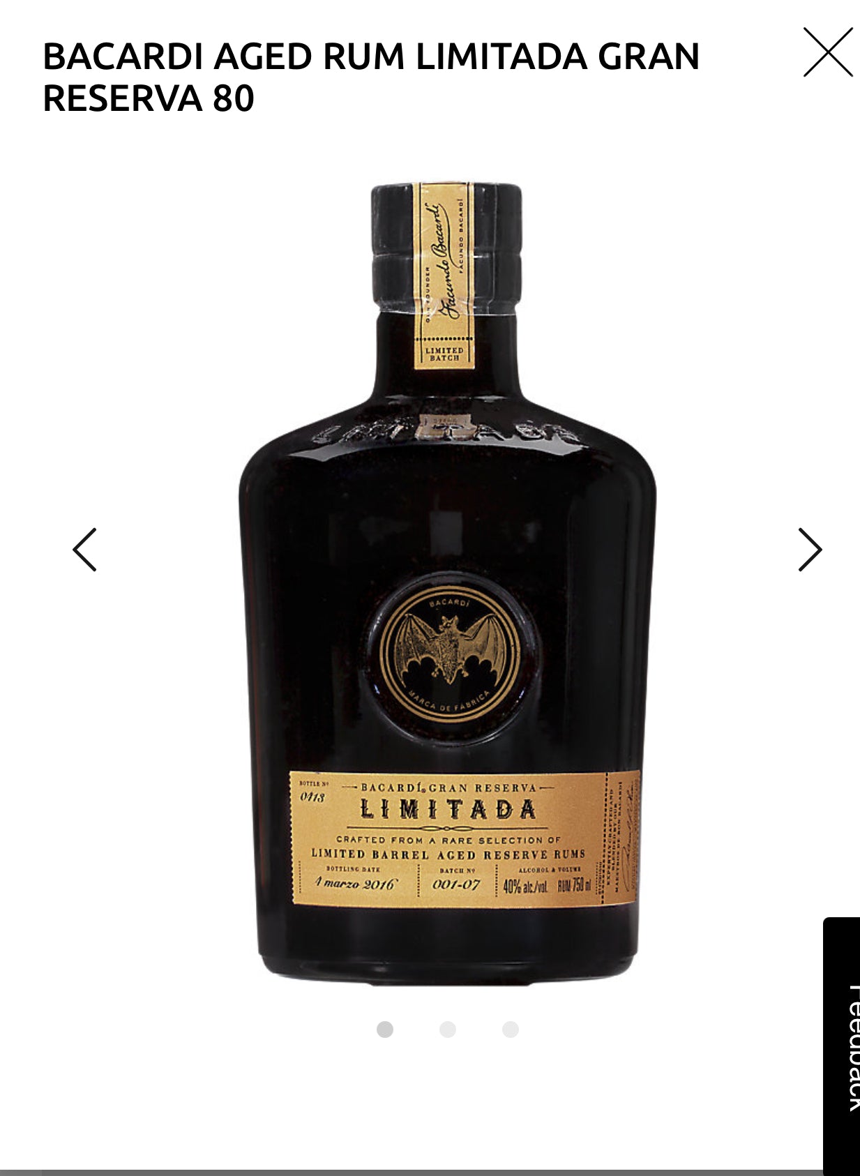 Bacardi Aged Rum Limitada Gran Reserva 80