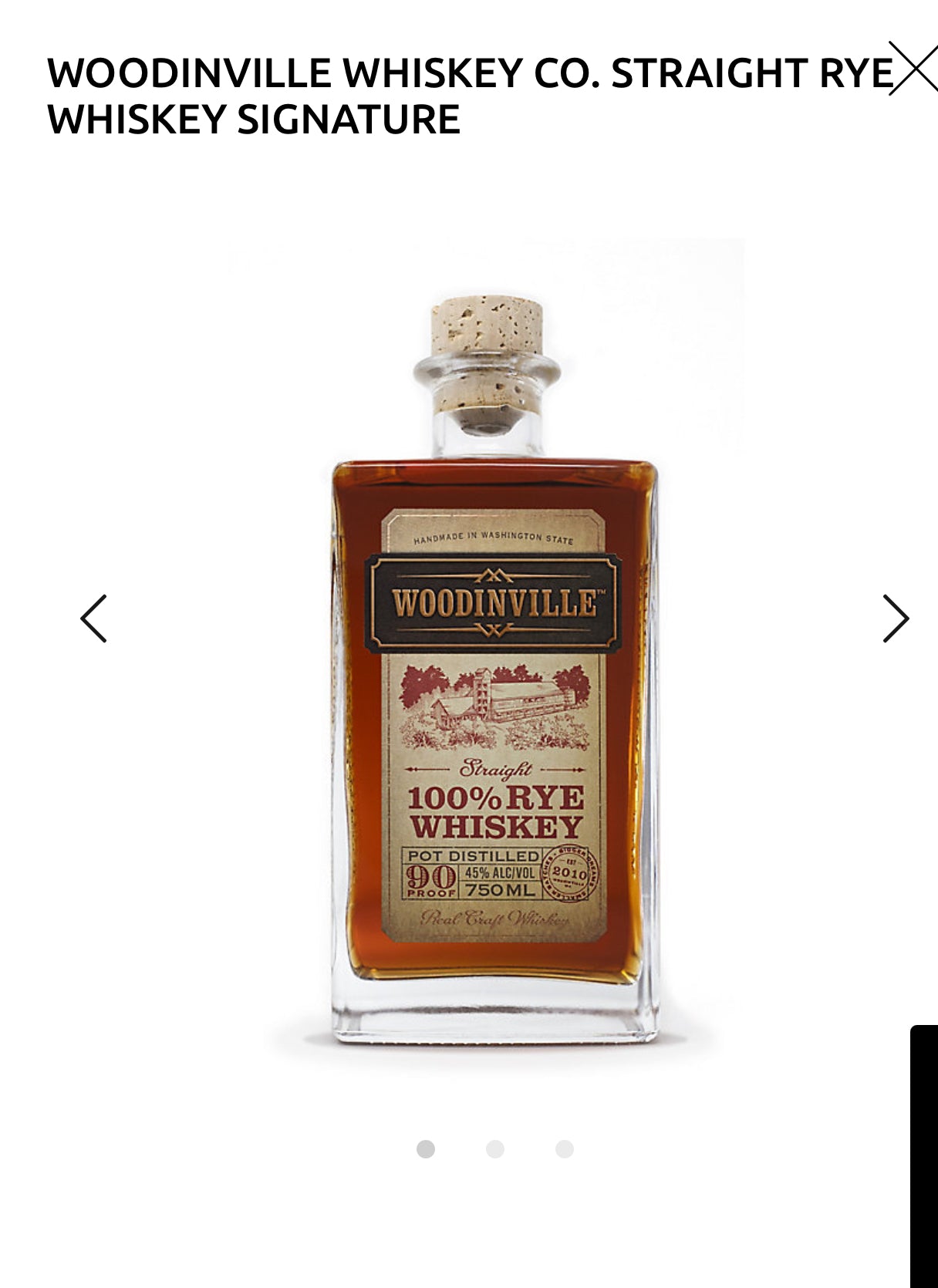 Woodinville Whiskey Co. Straight Rye Whiskey Signature 90