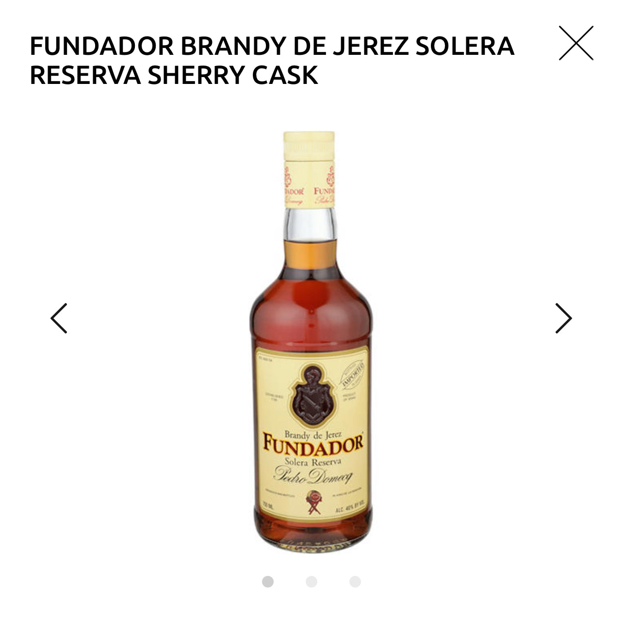 FUNDADOR BRANDY DE JEREZ SOLERA RESERVA SHERRY CASK